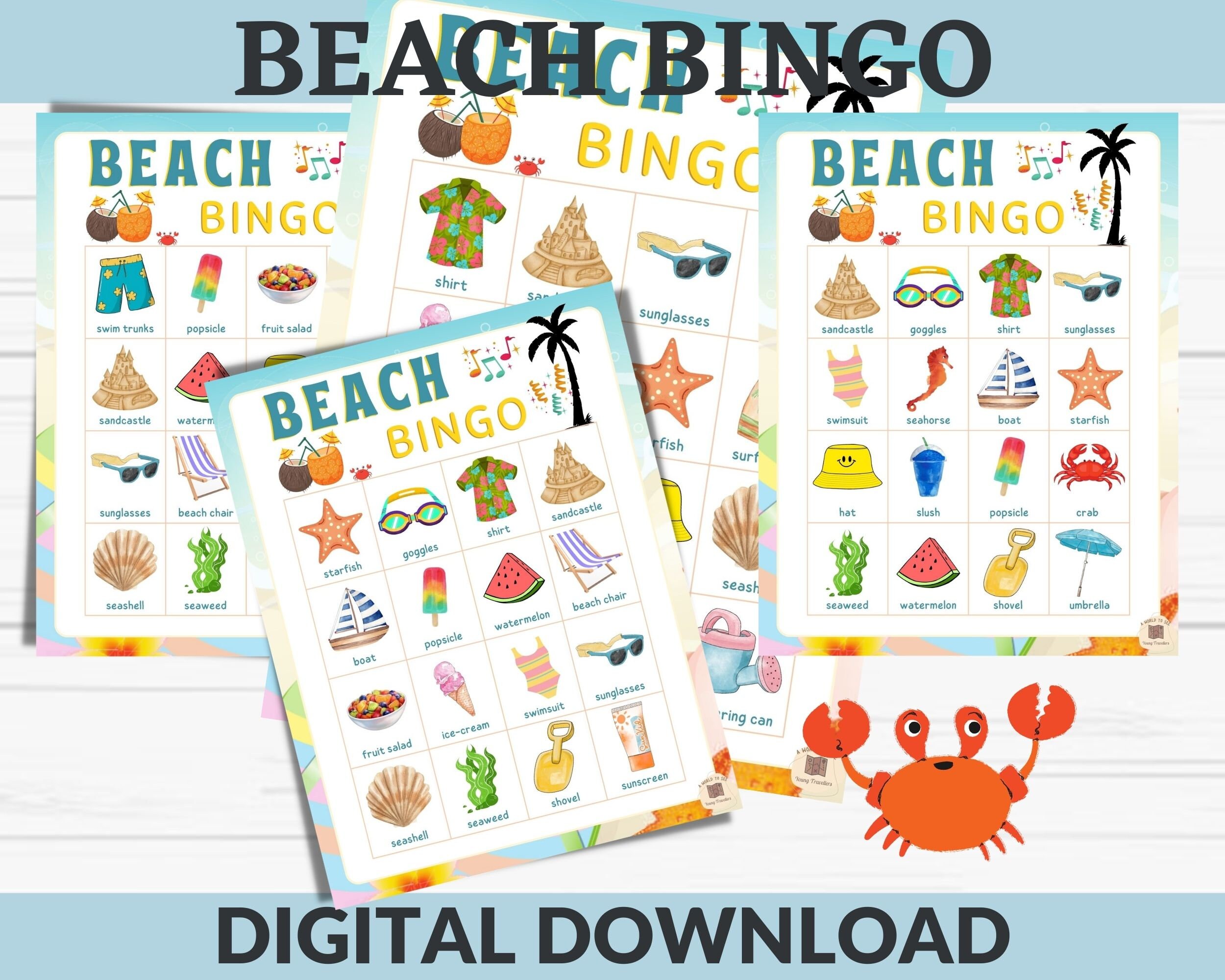 Printable Beach Bingo Game, Summer Bingo for Kids, Fun Beach Game ...