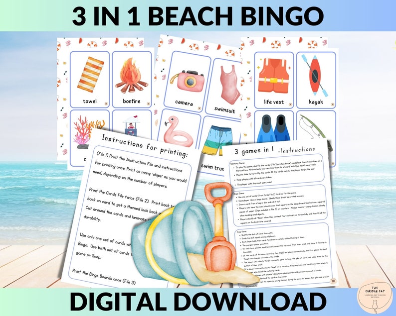 Kids Bingo Game, Beach Birthday Activity Pack, Fun Beach Printable ...