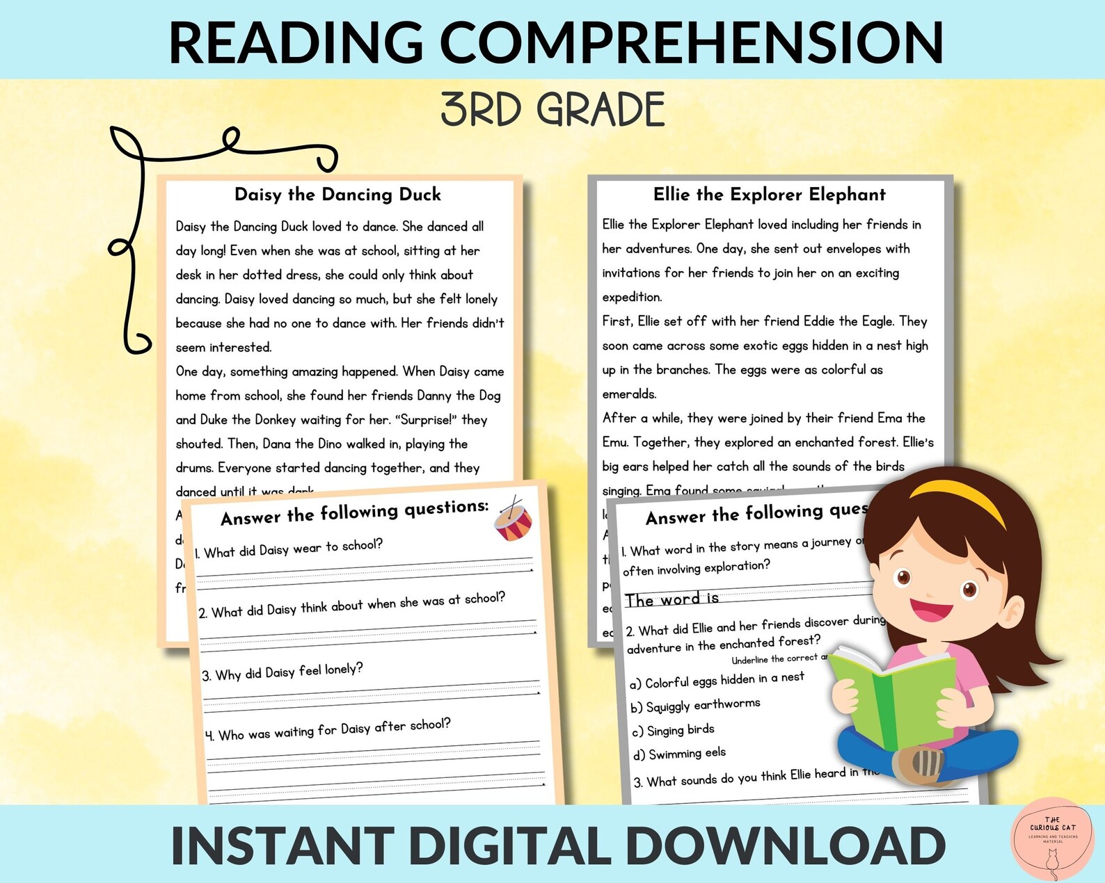 2nd-3rd Grade Reading Comprehensions Bundle | Writing Frames Printables ...