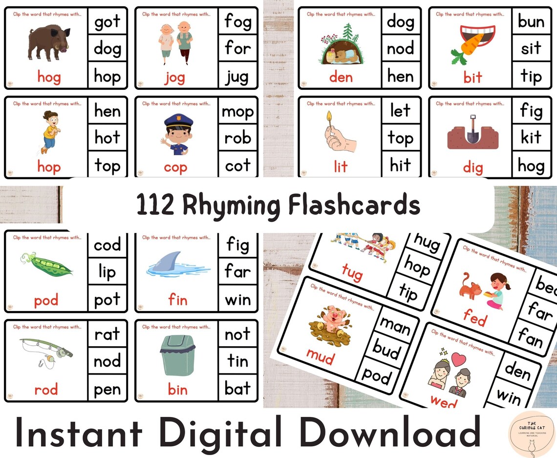 CVC Rhyming Words Activity, Word Families Rhyming Picture Cards, Early ...