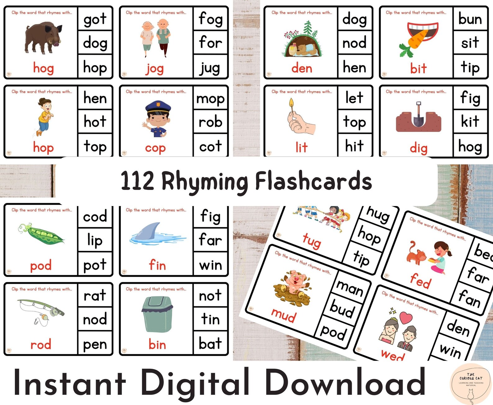 CVC Rhyming Words Activity, Word Families Rhyming Picture Cards, Early ...