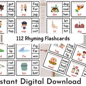 CVC Rhyming Words Activity, Word Families Rhyming Picture Cards, Early ...