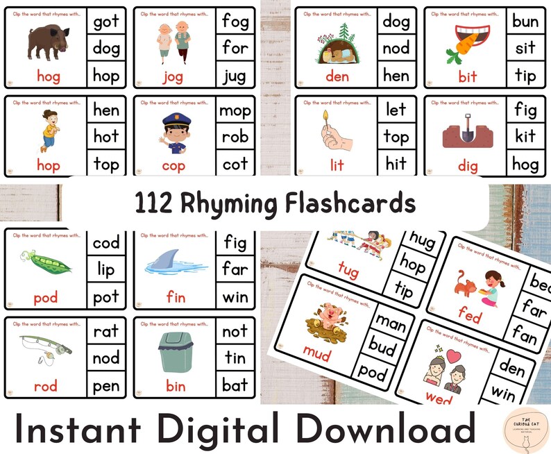 CVC Rhyming Words Activity, Word Families Rhyming Picture Cards, Early ...