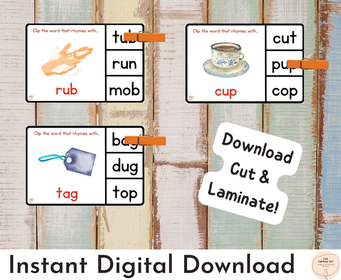 CVC Rhyming Words Activity, Word Families Rhyming Picture Cards, Early ...