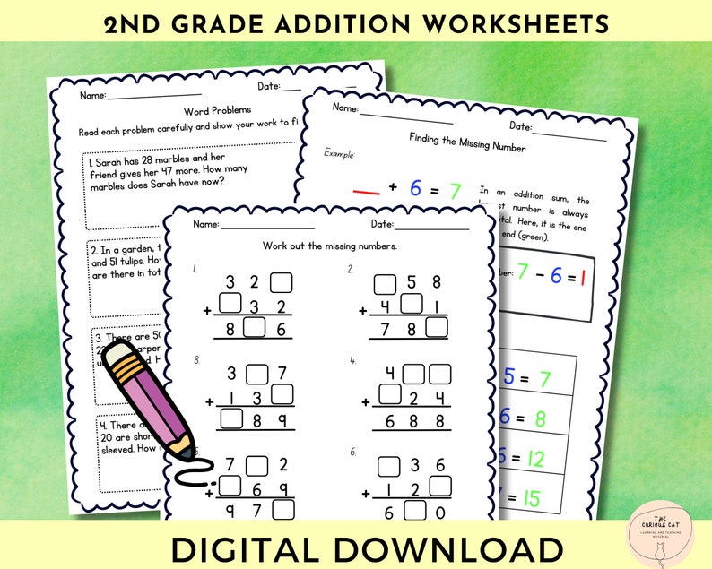 30 Addition Worksheets for 2nd Grade, Maths Printables, Addition Facts ...