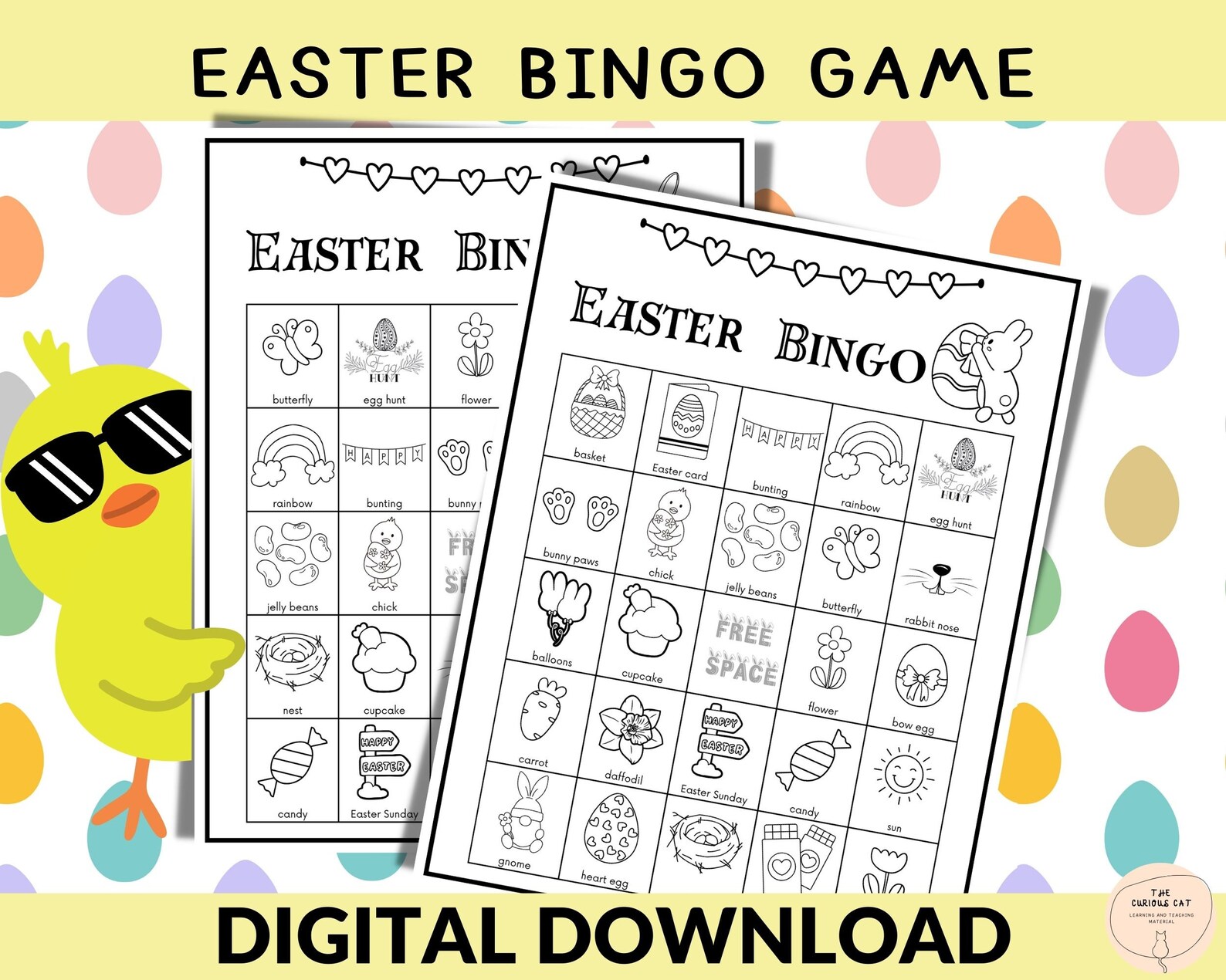 30 Easter Bingo Cards Outline Black & White Printable Classroom Game ...