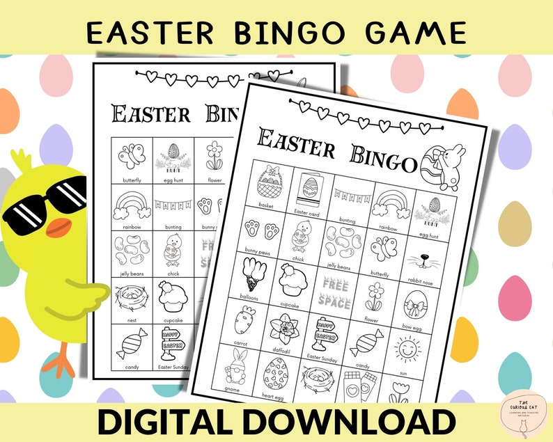 30 Easter Bingo Cards Outline Black & White Printable Classroom Game ...
