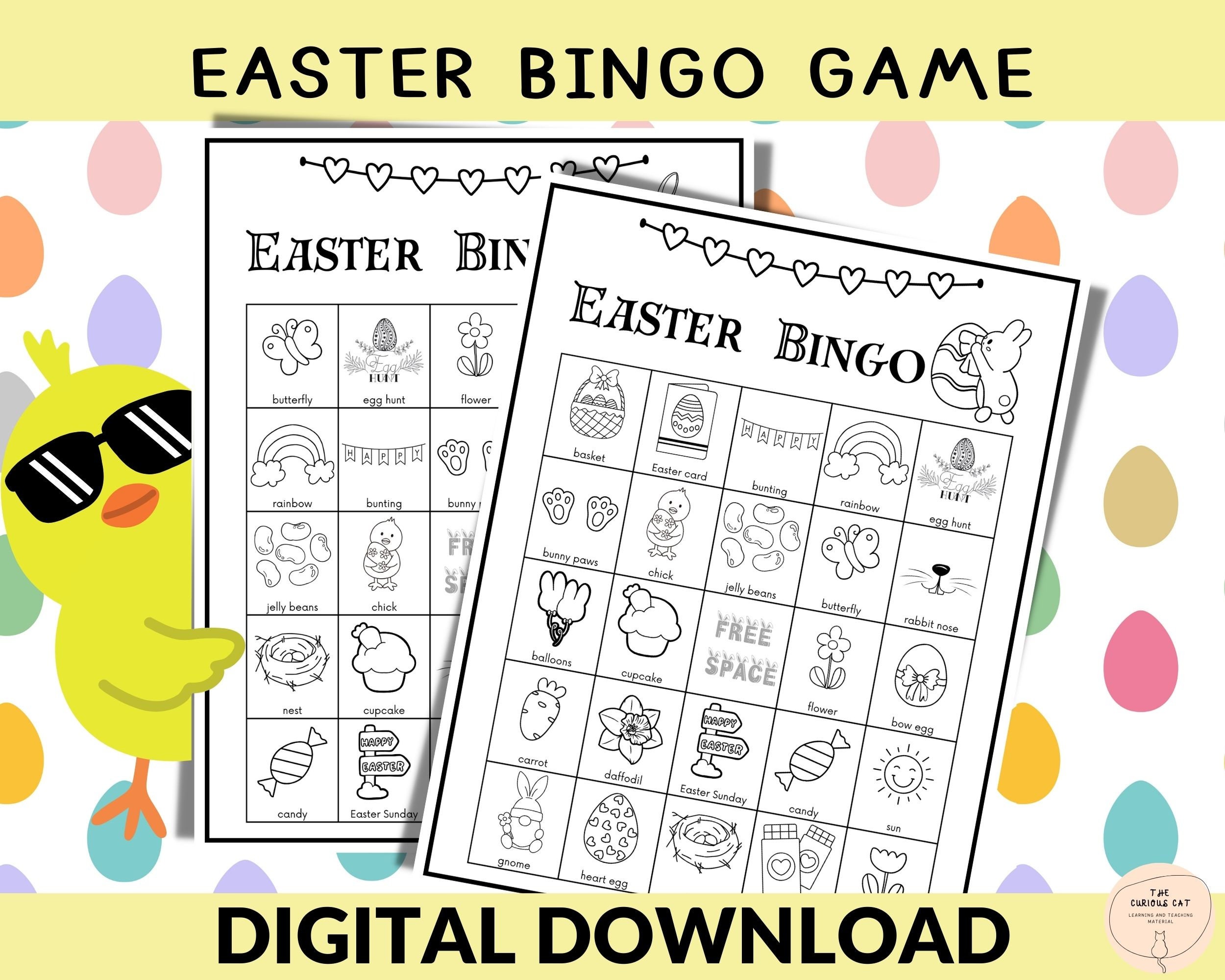 30 Easter Bingo Cards, Outline, Black & White Printable Classroom Game ...
