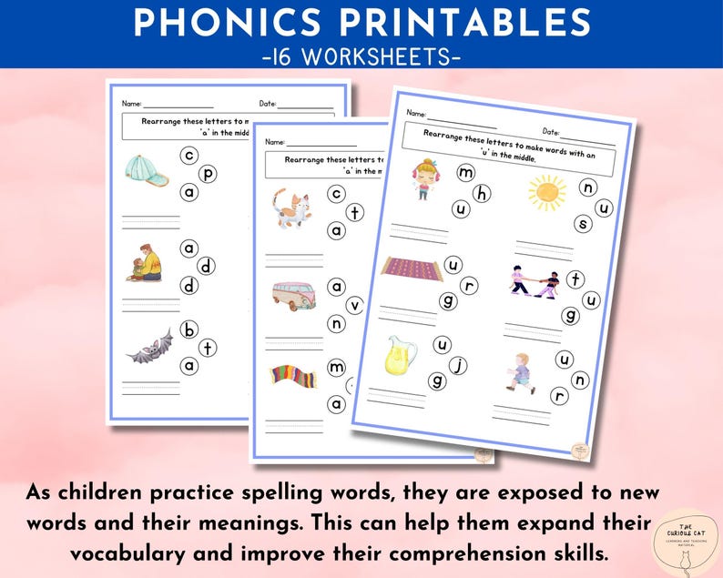 CVC Word Building Printable, Emergent Readers Middle Sound Phonics ...
