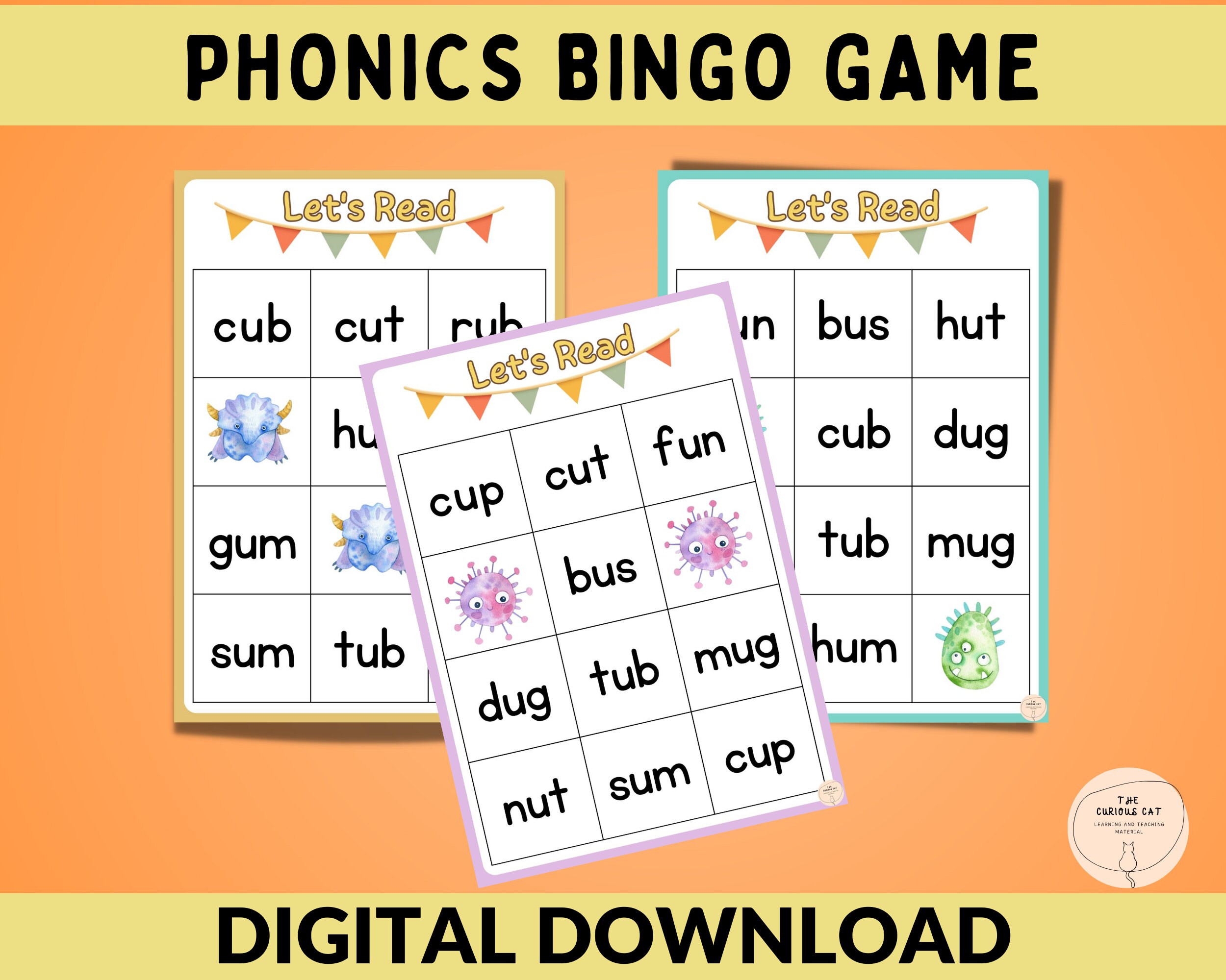 Phonics CVC for Kindergarten, Daycare Literacy CVC Bingo and Card Games ...