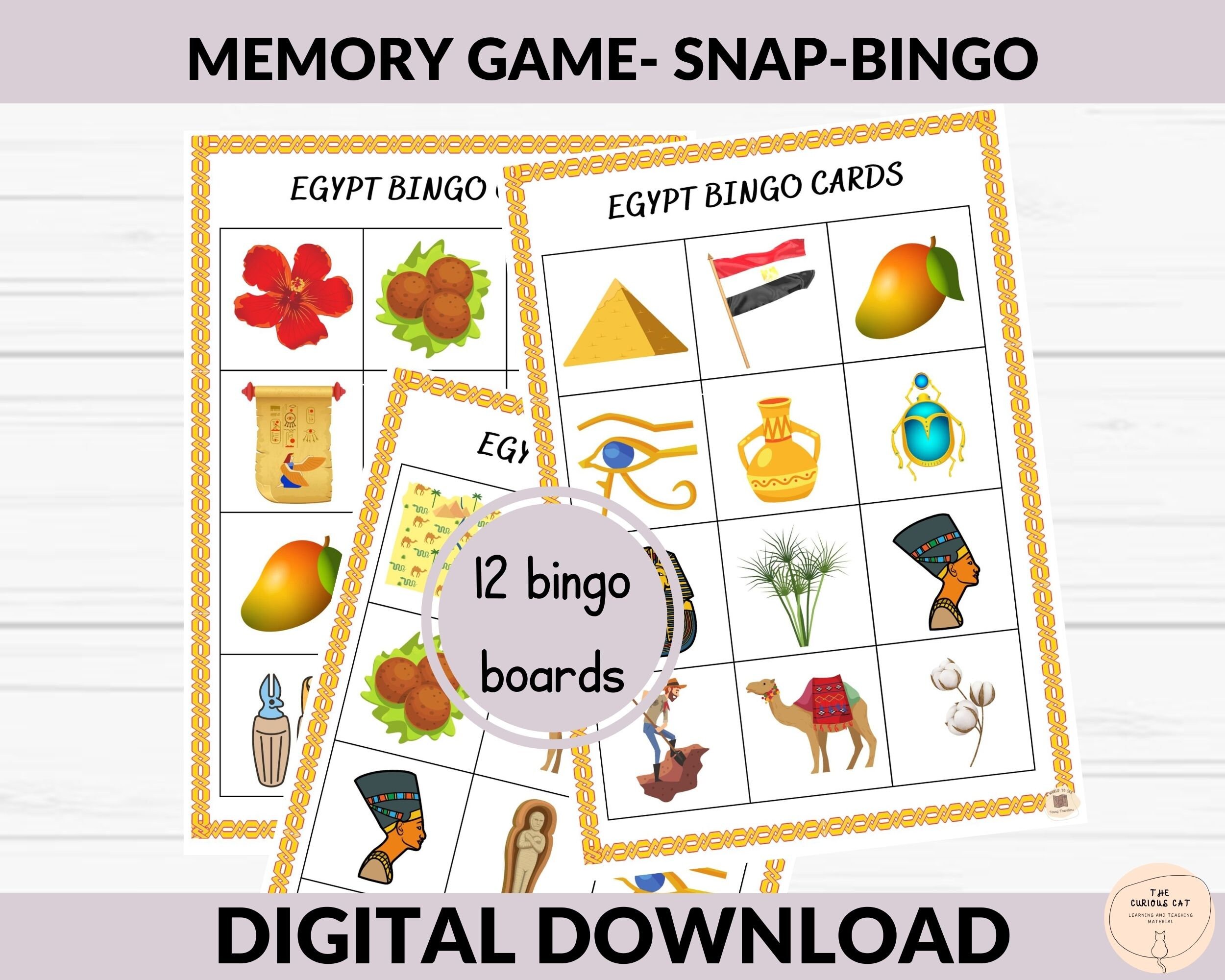 Egyptian-themed Game Set, Kids Printable Games, Ancient Egypt, Bingo ...