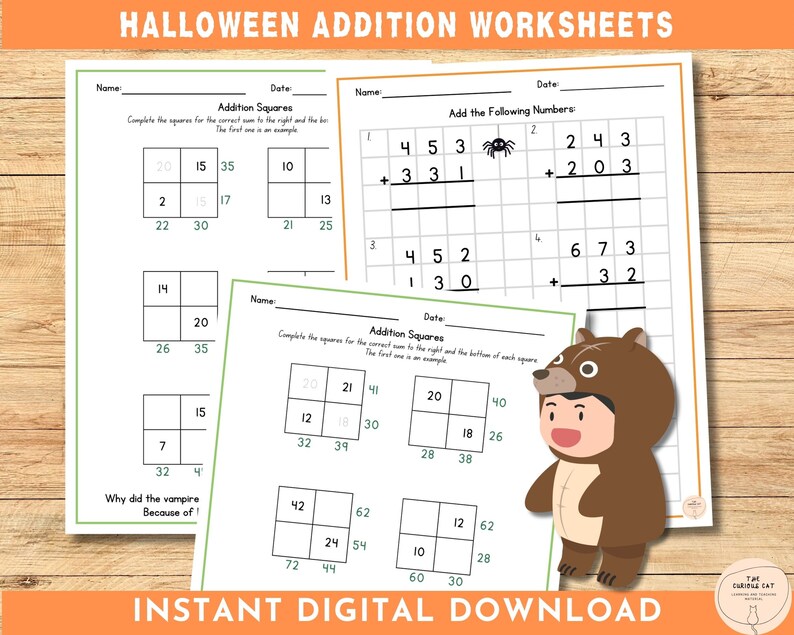 Maths Printable Halloween Worksheets, Addition Worksheets for 2nd and ...