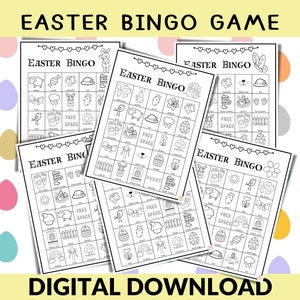 30 Easter Bingo Cards Outline Black & White Printable Classroom Game ...