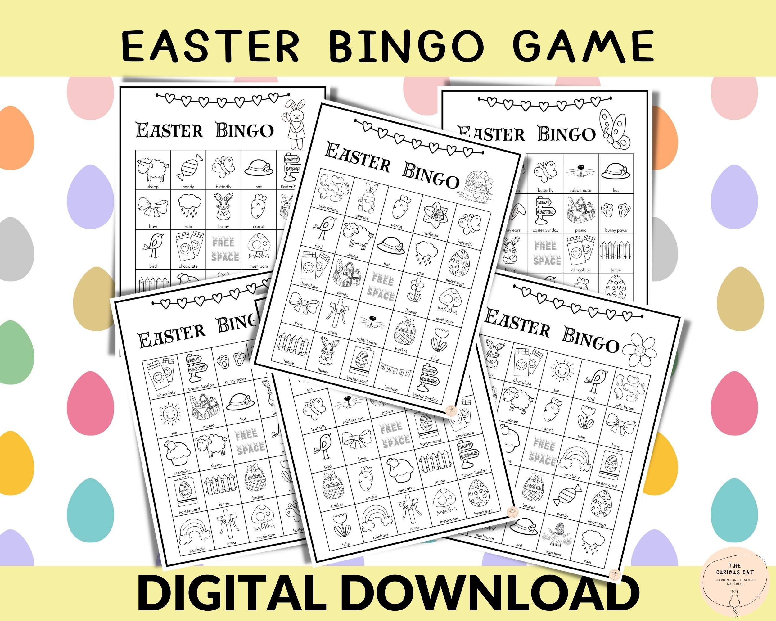 30 Easter Bingo Cards, Outline, Black & White Printable Classroom Game ...