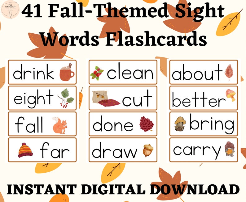 3rd Grade Sight Words, High Frequency Words Flashcards, Autumn-themed ...