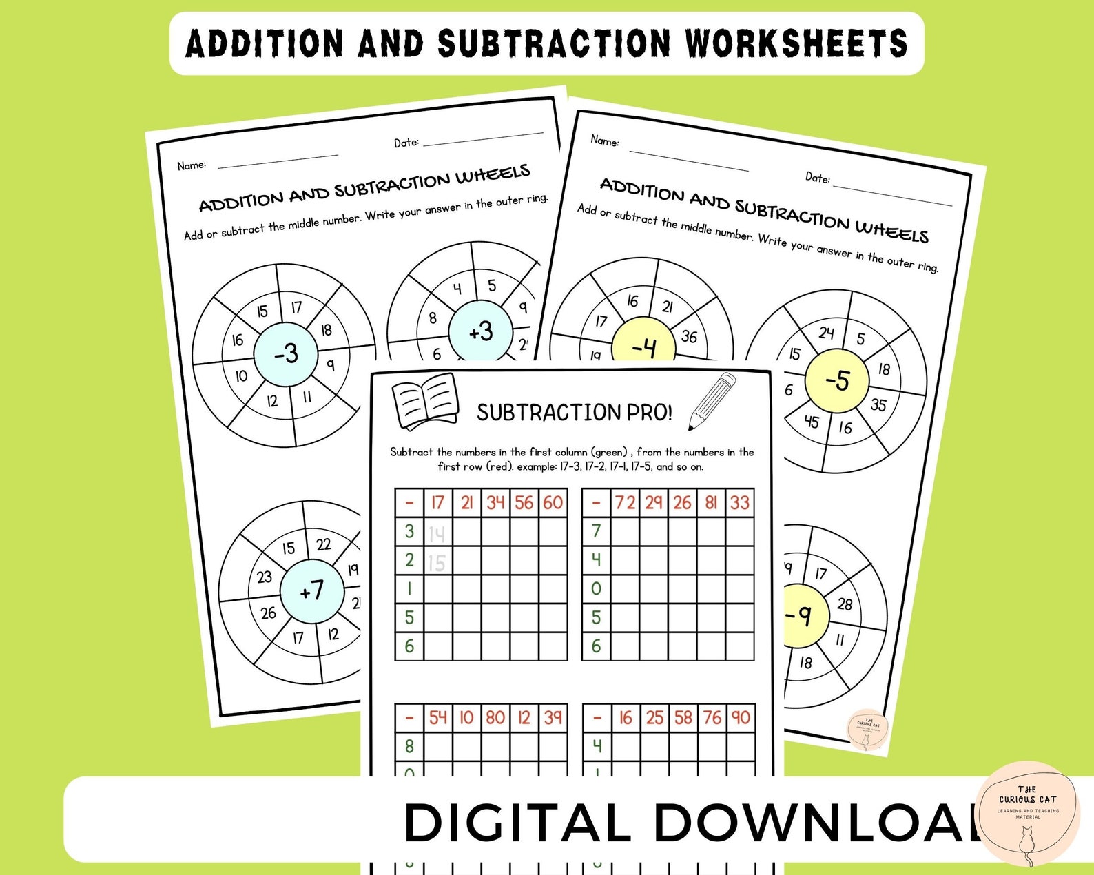 Addition Subtraction Worksheets, 2nd Grade Printables, Home School ...