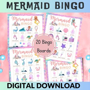 Birthday Party Game, Mermaid Bingo Cards, Under the Sea Party Theme ...