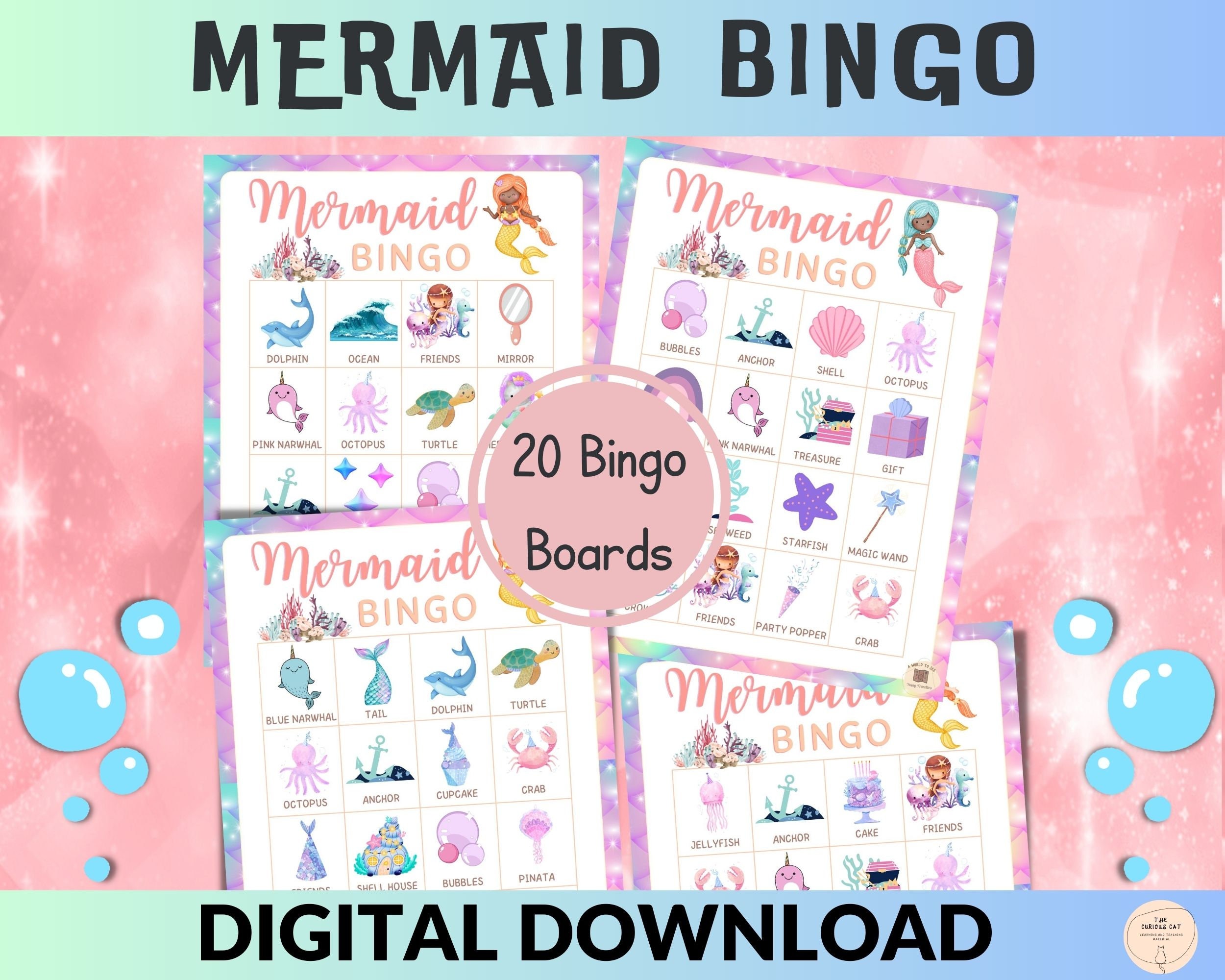 Birthday Party Game, Mermaid Bingo Cards, Under the Sea Party Theme ...