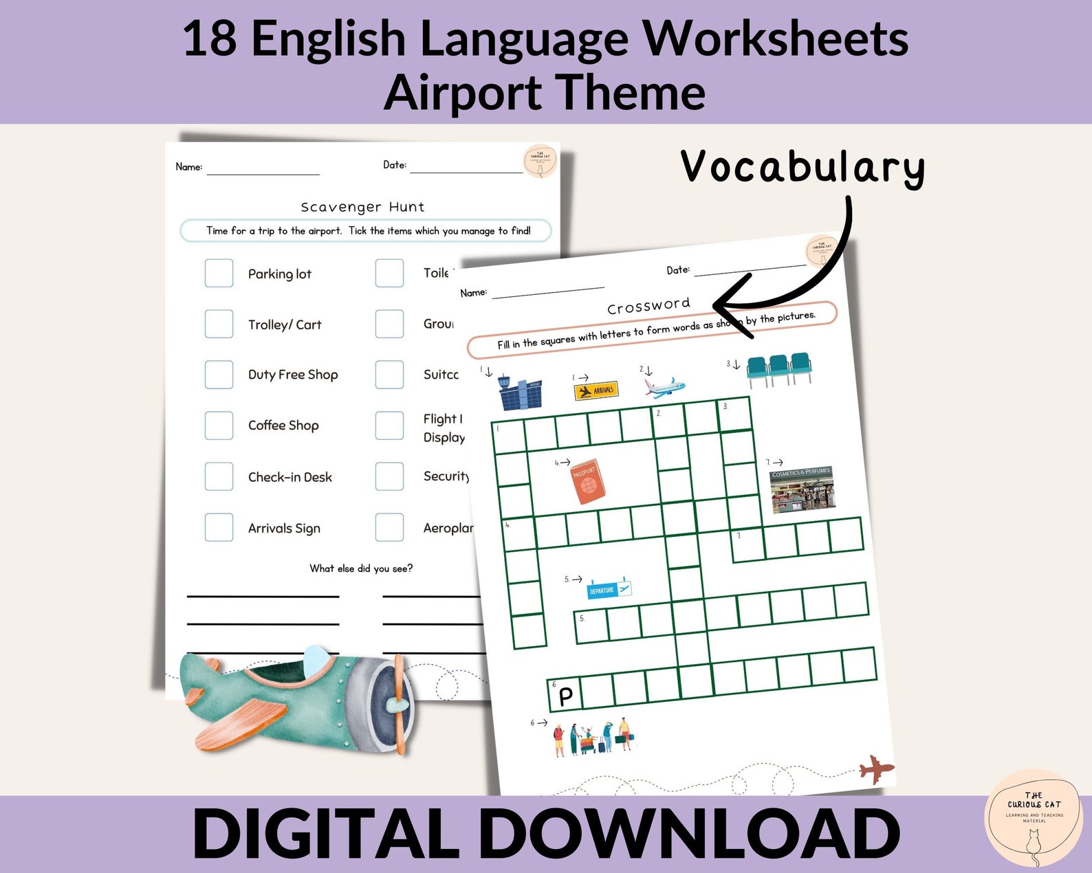 English Language Worksheets, 'at the Airport' Theme Worksheets, 3rd ...