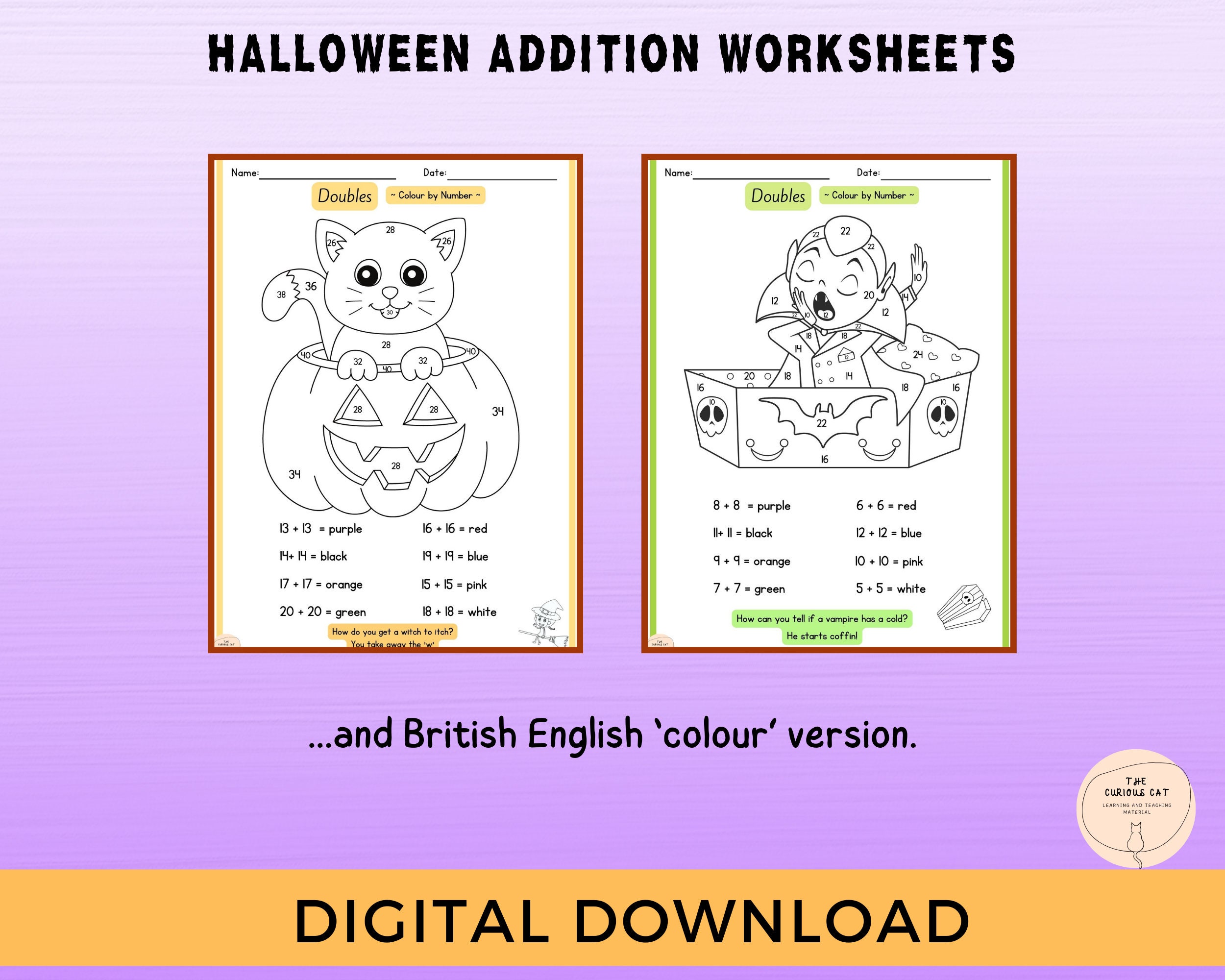 Maths Worksheets, Halloween Maths Printouts for 2nd Grade, Addition ...