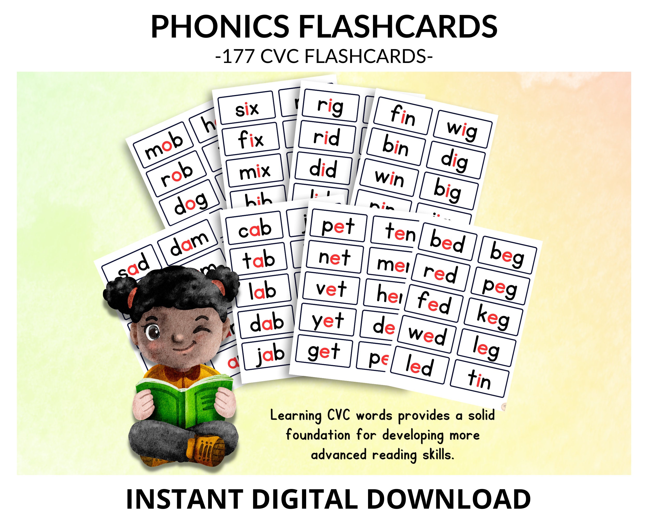 Phonics, CVC Word Flashcards, Consonant Vowel Consonant, Spelling & Reading Phonics Activity ...