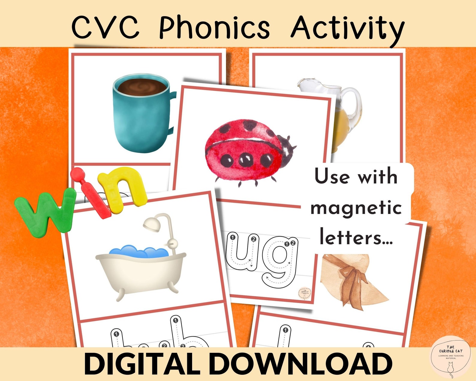 Phonics Flashcards for Kindergarten | CVC Word Builder | Trace the Word ...