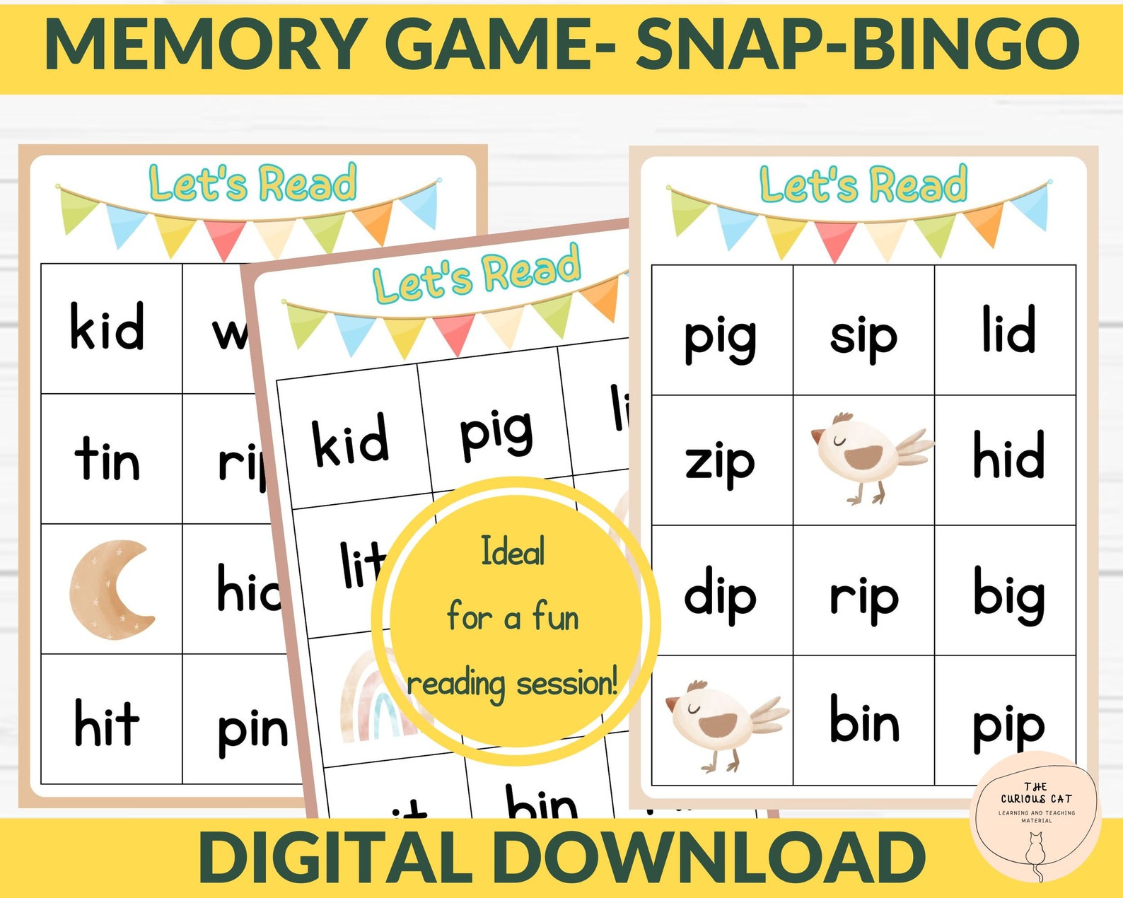 CVC Bingo and Card Games, Printable Bingo Cards and Games, Phonemic ...