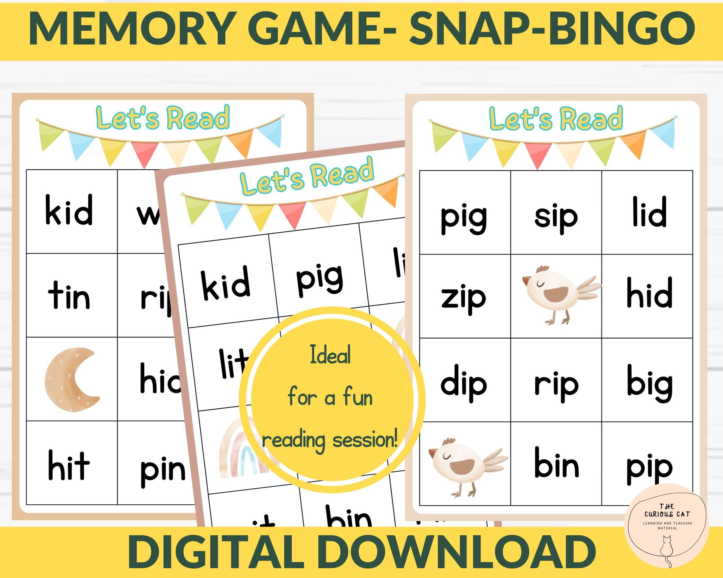 CVC Bingo and Card Games, Printable Bingo Cards and Games, Phonemic ...