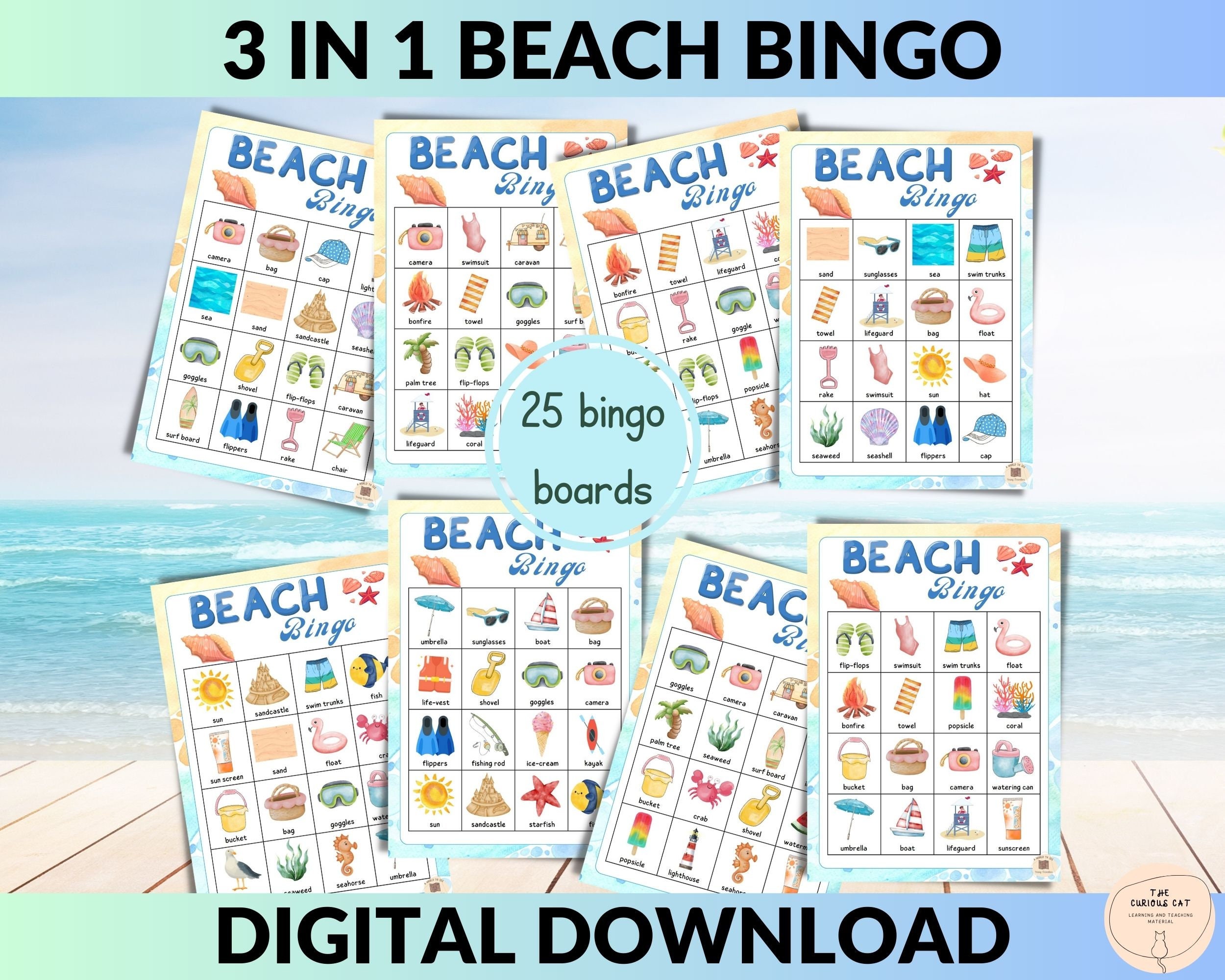 Kids Bingo Game, Beach Birthday Activity Pack, Fun Beach Printable ...