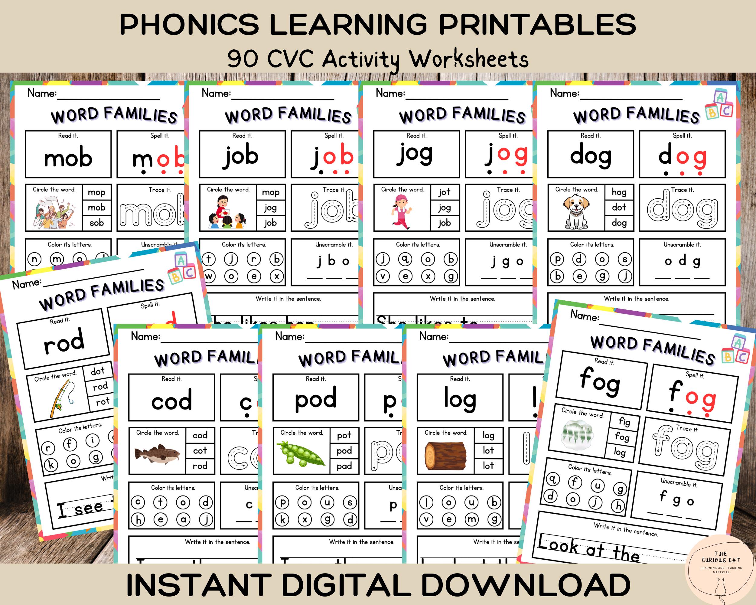 Printable Phonics CVC Worksheets for Kids, Phonics, Reading, & Tracing ...