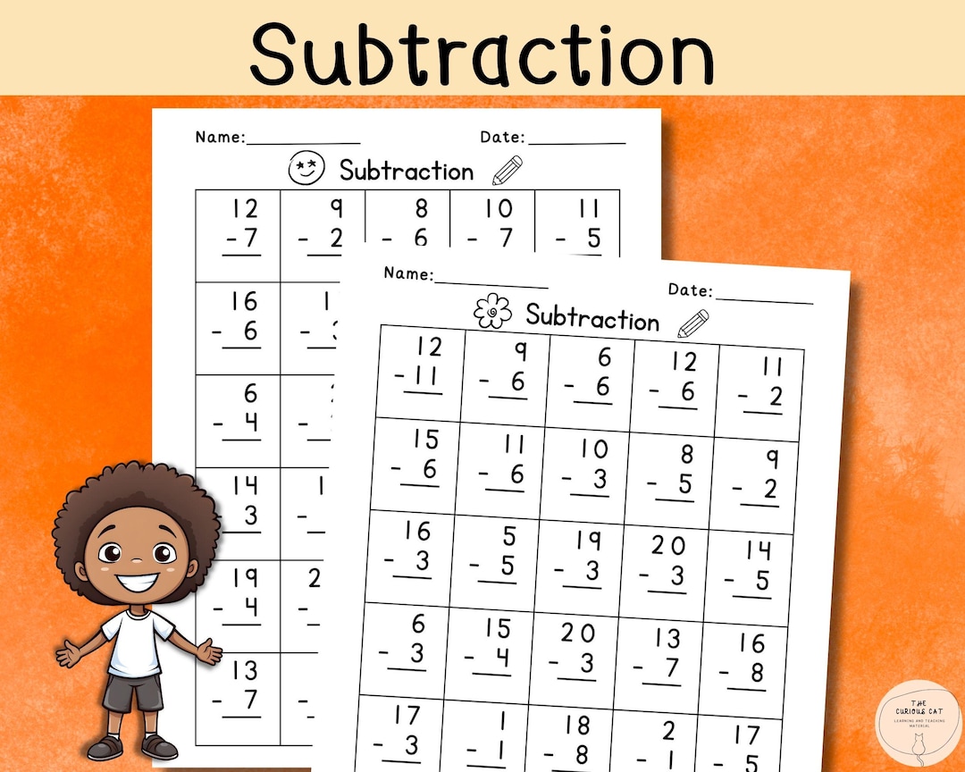 20 Printable Subtraction for Kindergarten 1st Grade 2nd Grade Math ...
