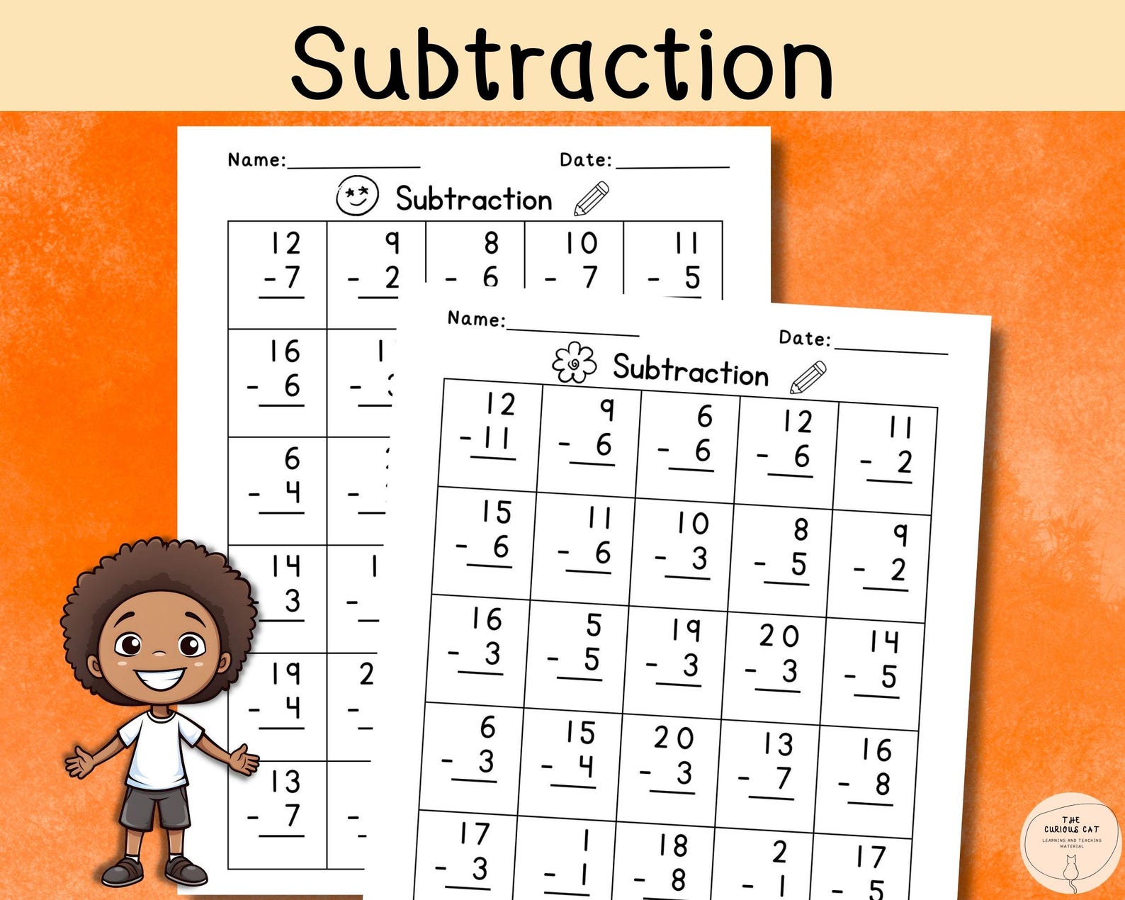 20 Printable Subtraction for Kindergarten 1st Grade 2nd Grade Math ...