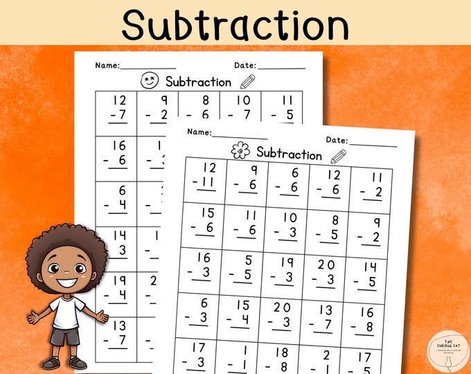10 Printable Subtraction Fill in the Blanks Worksheets (numbers 1-20) for Kindergarten-1st Grade ...