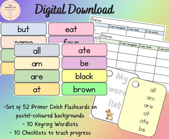 Sight Words Primer Kinder Dolch Flashcards Word Lists | Etsy