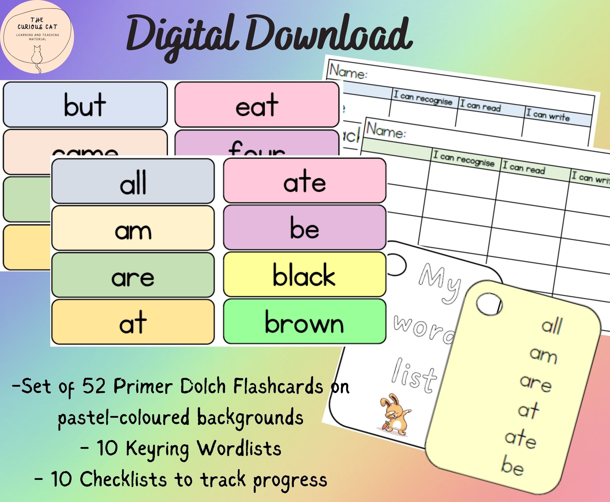 Sight Words Primer Kinder Dolch Flashcards word Lists - Etsy