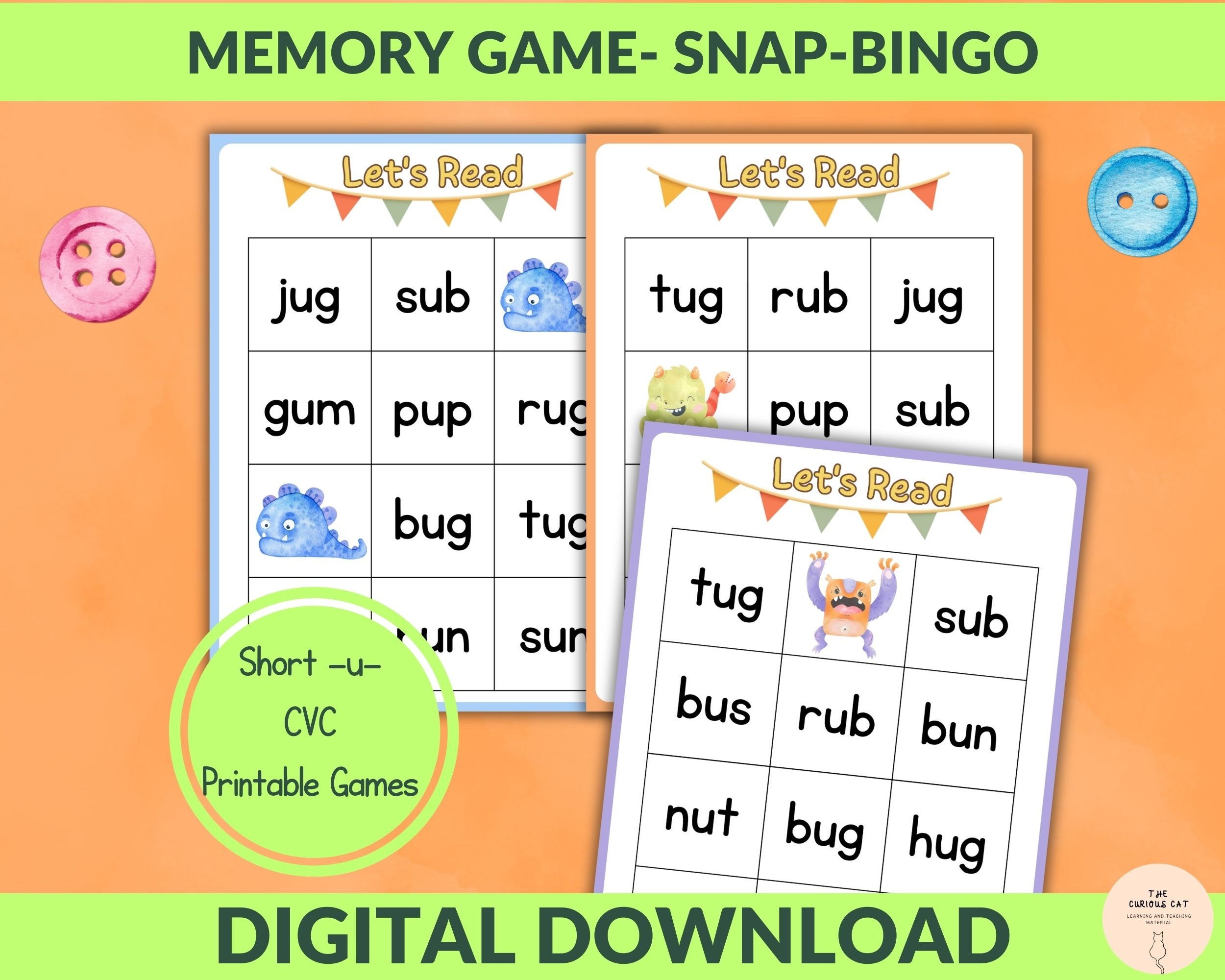 Phonics CVC for Kindergarten, Daycare Literacy CVC Bingo and Card Games ...