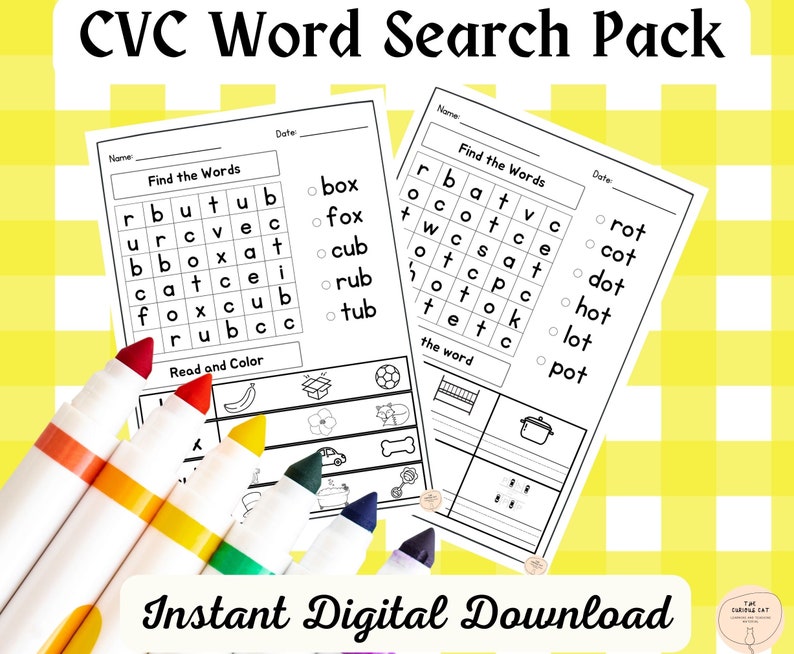 Phonics CVC Worksheets CVC Word Searches for Emergent Readers Pre-k and ...