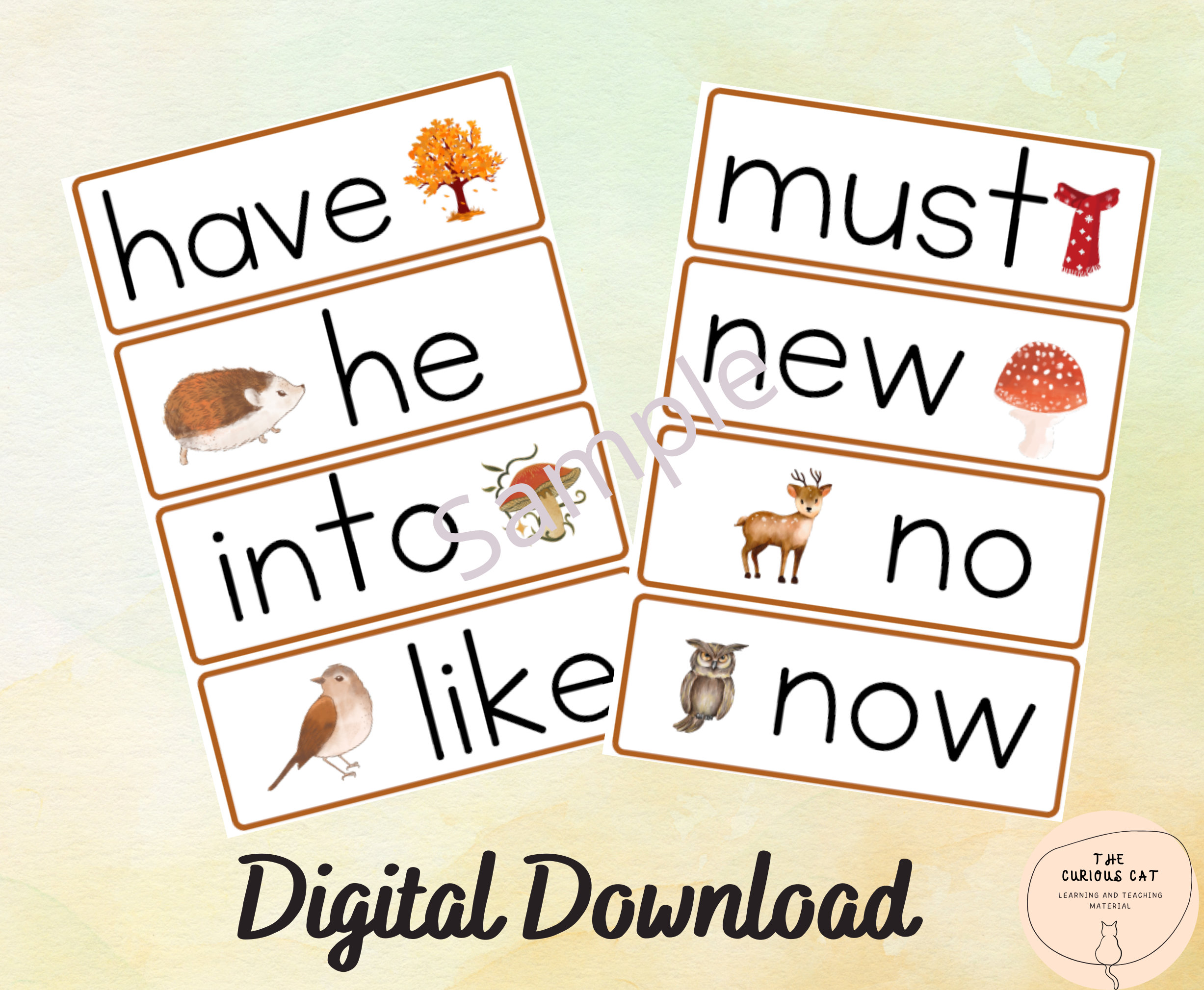 High Frequency Words Fall-themed Sight Words Flash Cards Primer, Dolch ...