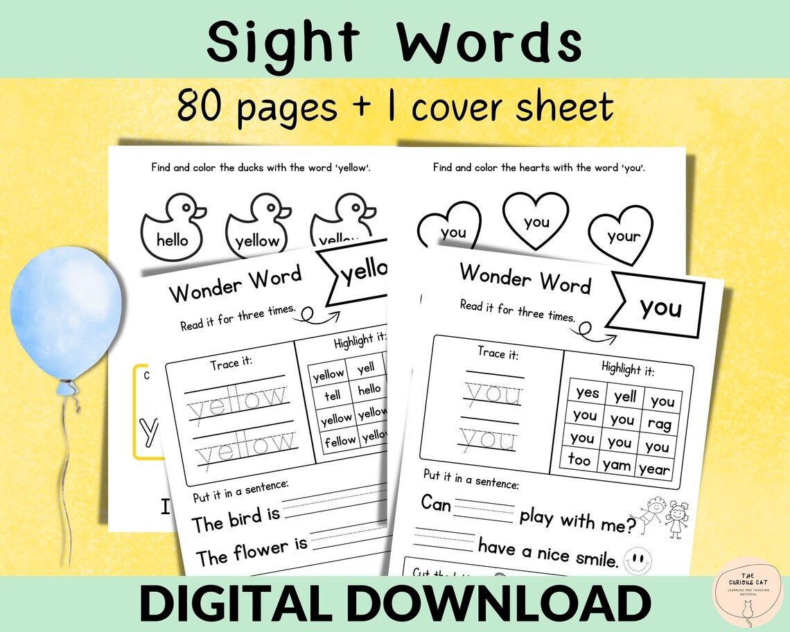 Dolch Sight Words Worksheets, Pre-primer Kindergarten Workbook Spelling ...