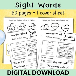 Dolch Sight Words Worksheets, Pre-primer Kindergarten Workbook Spelling ...