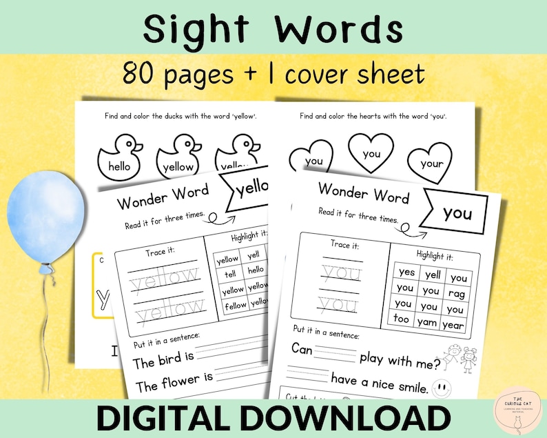 Dolch Sight Words Worksheets, Pre-primer Kindergarten Workbook Spelling ...