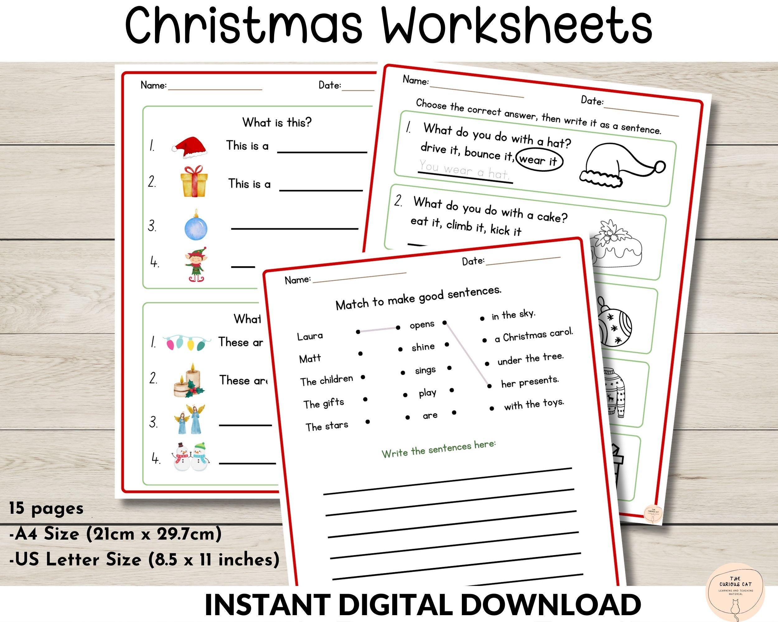 1st & 2nd Grade Language Worksheets, Christmas Vocabulary, Reading ...