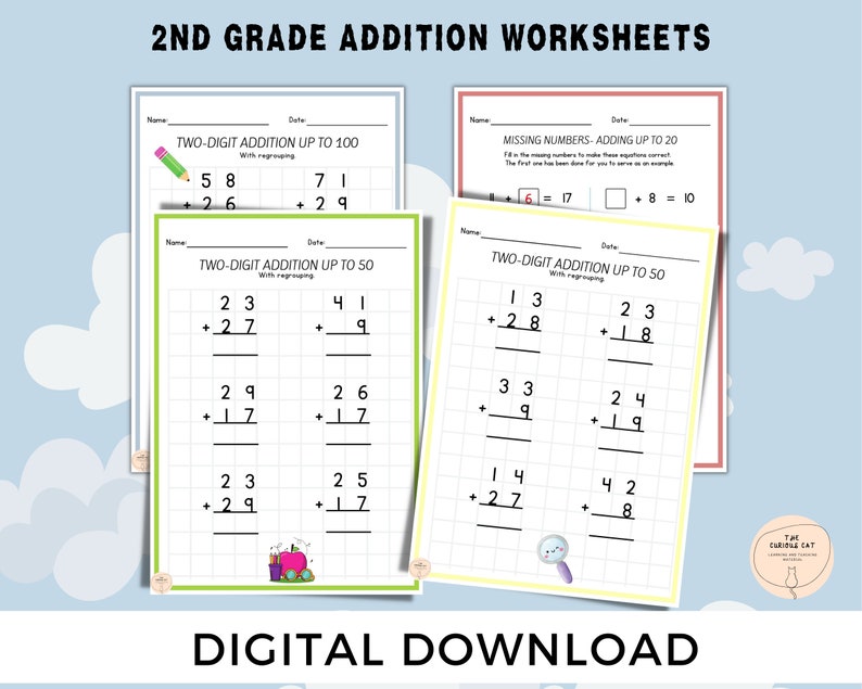 Addition Worksheets for 2nd Grade, Maths Printouts Educational Resource ...