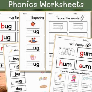 Phonics CVC Words Printable Worksheets for Kindergarten, CVC Word ...