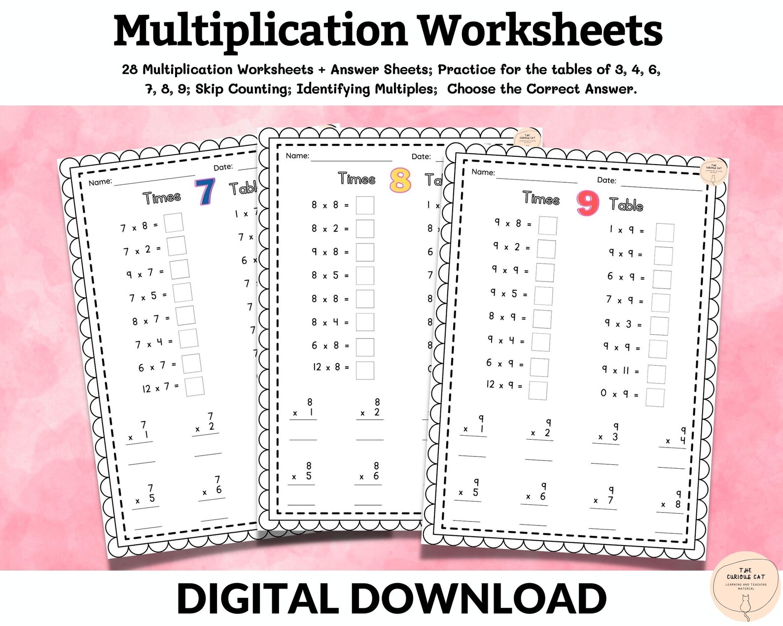 Maths Worksheets | Multiplication Printouts for 2nd - 3rd Grade With ...