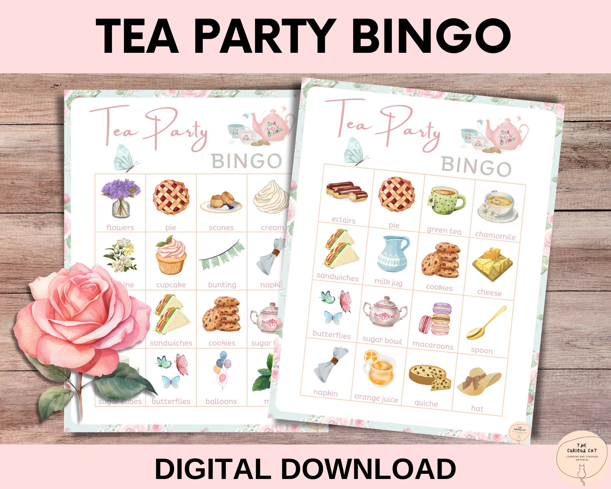 Vintage Tea Party Bingo Games, Bingo Cards, Labelled Calling Cards ...