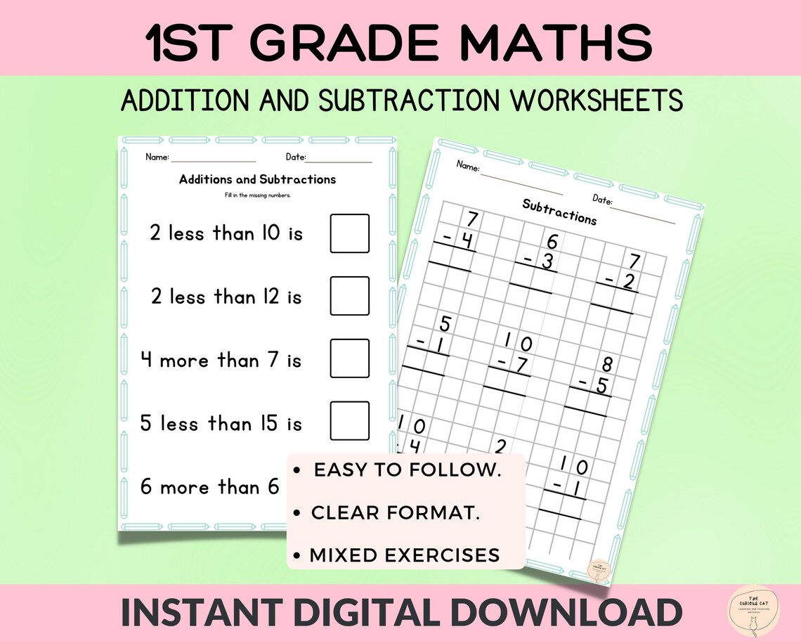 Addition and Subtraction Worksheets Maths 1st Grade Homeschool ...