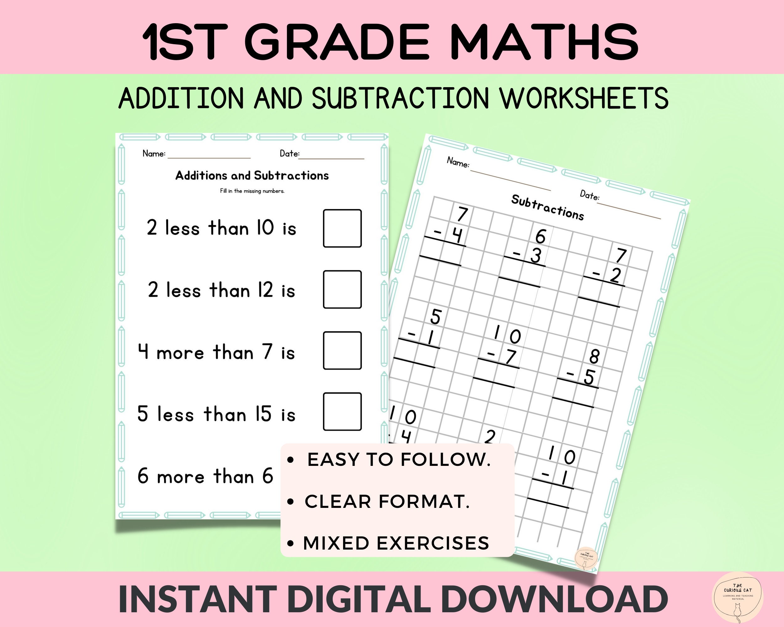 Addition and Subtraction Worksheets Maths 1st Grade Homeschool ...