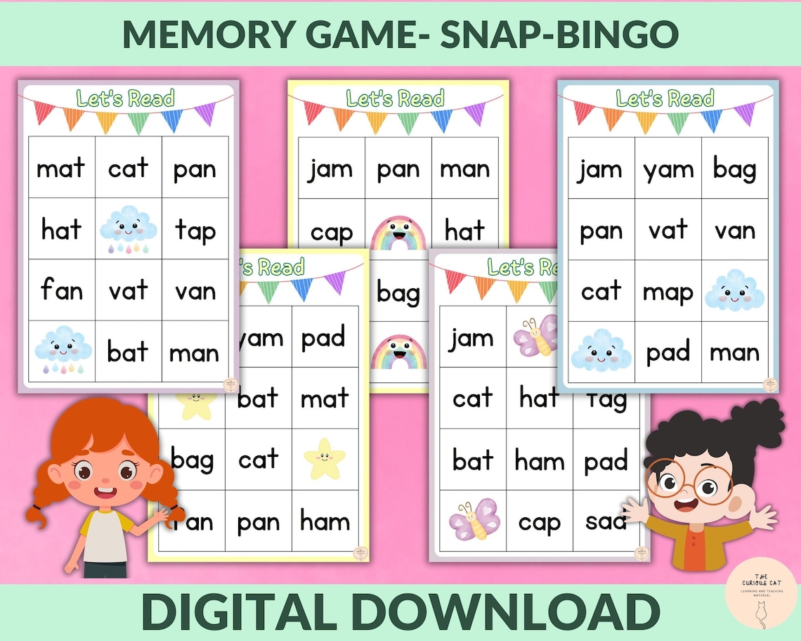 CVC Bingo and Card Games, Printable Bingo Cards and Games, Phonemic ...