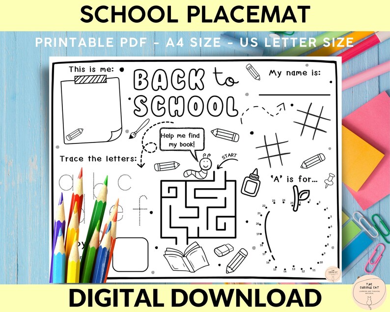 Printable Back to School Activity Placemat - First Day of School ...